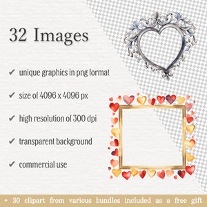Heart Frames Clipart Bundle, Watercolor Valentine's Day Borders ...