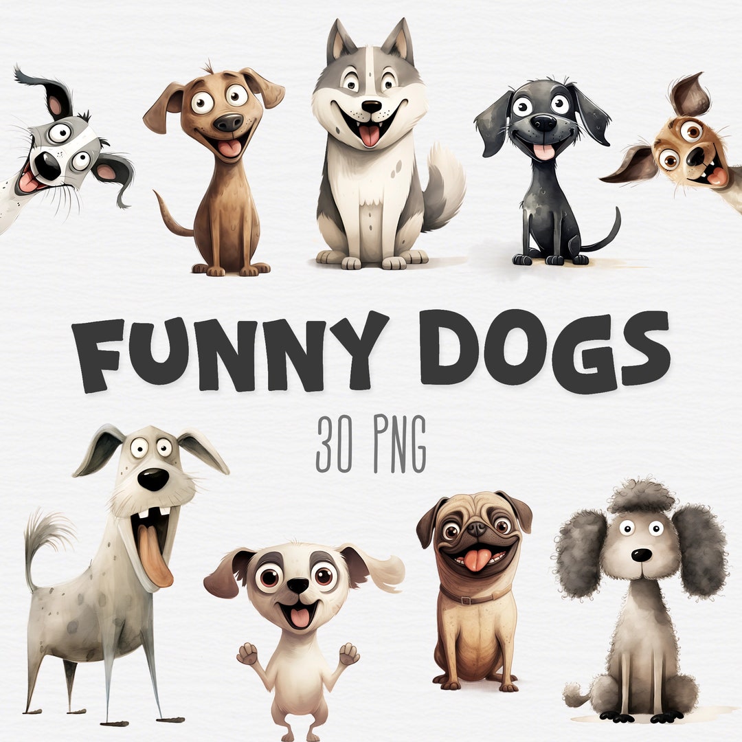 Funny and Cute Dogs Clipart Bundle, Dog PNG, Cartoon Dog, Watercolor ...