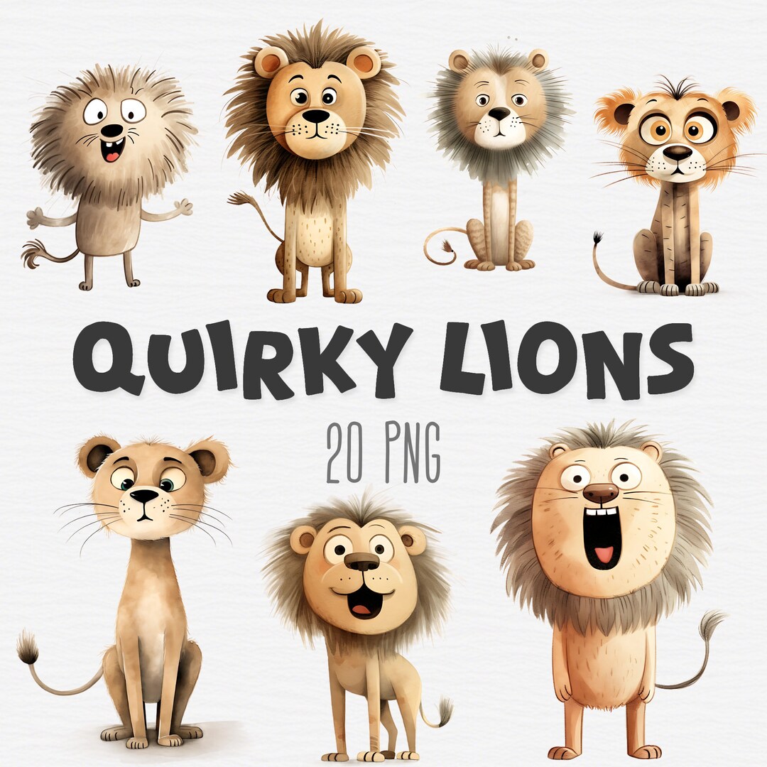 Quirky Lions Clipart Bundle, Cute & Funny Lion Illustrations ...