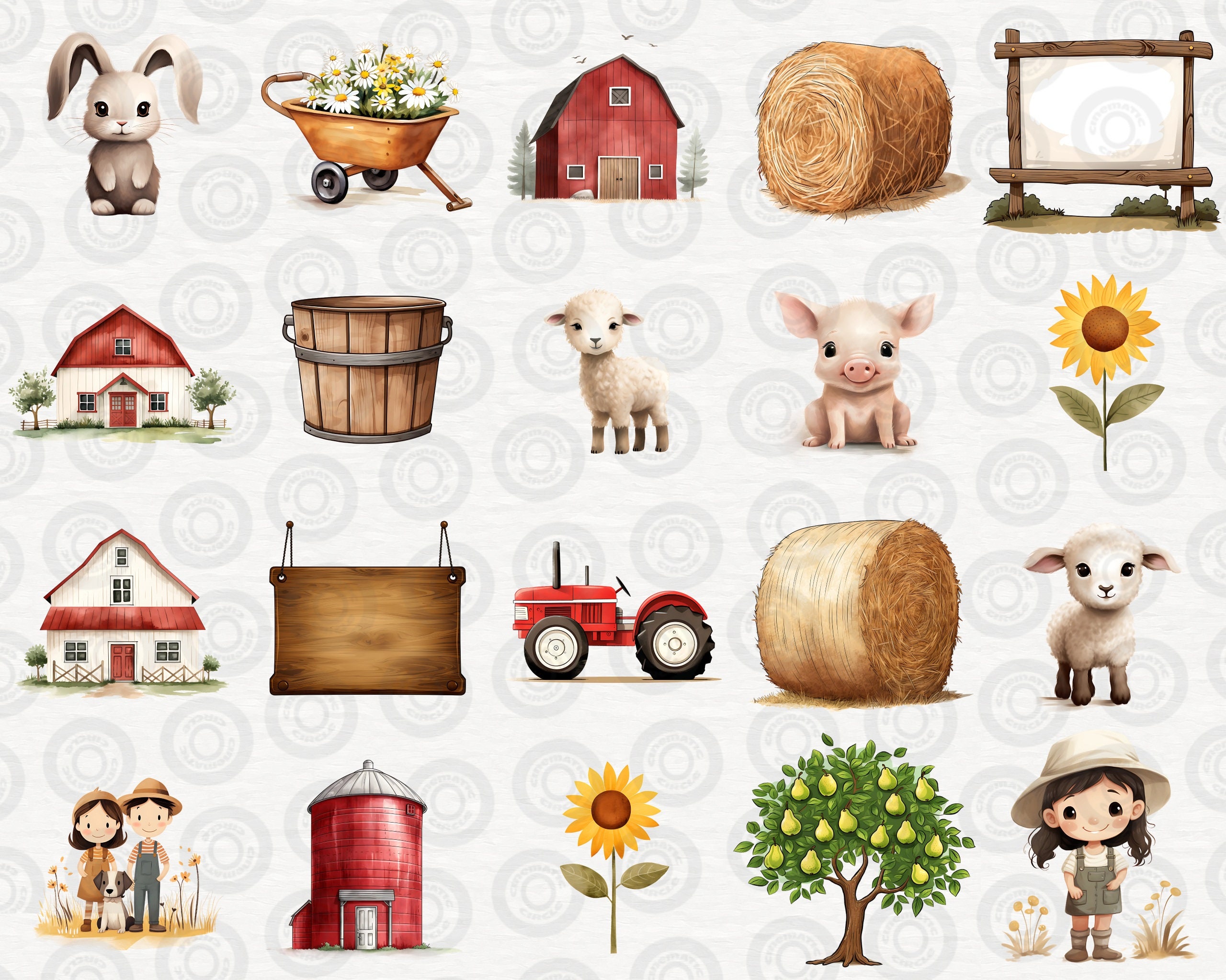78 Cute Farm Clipart Bundle, Happy Farm Animals, Watercolor Digital ...