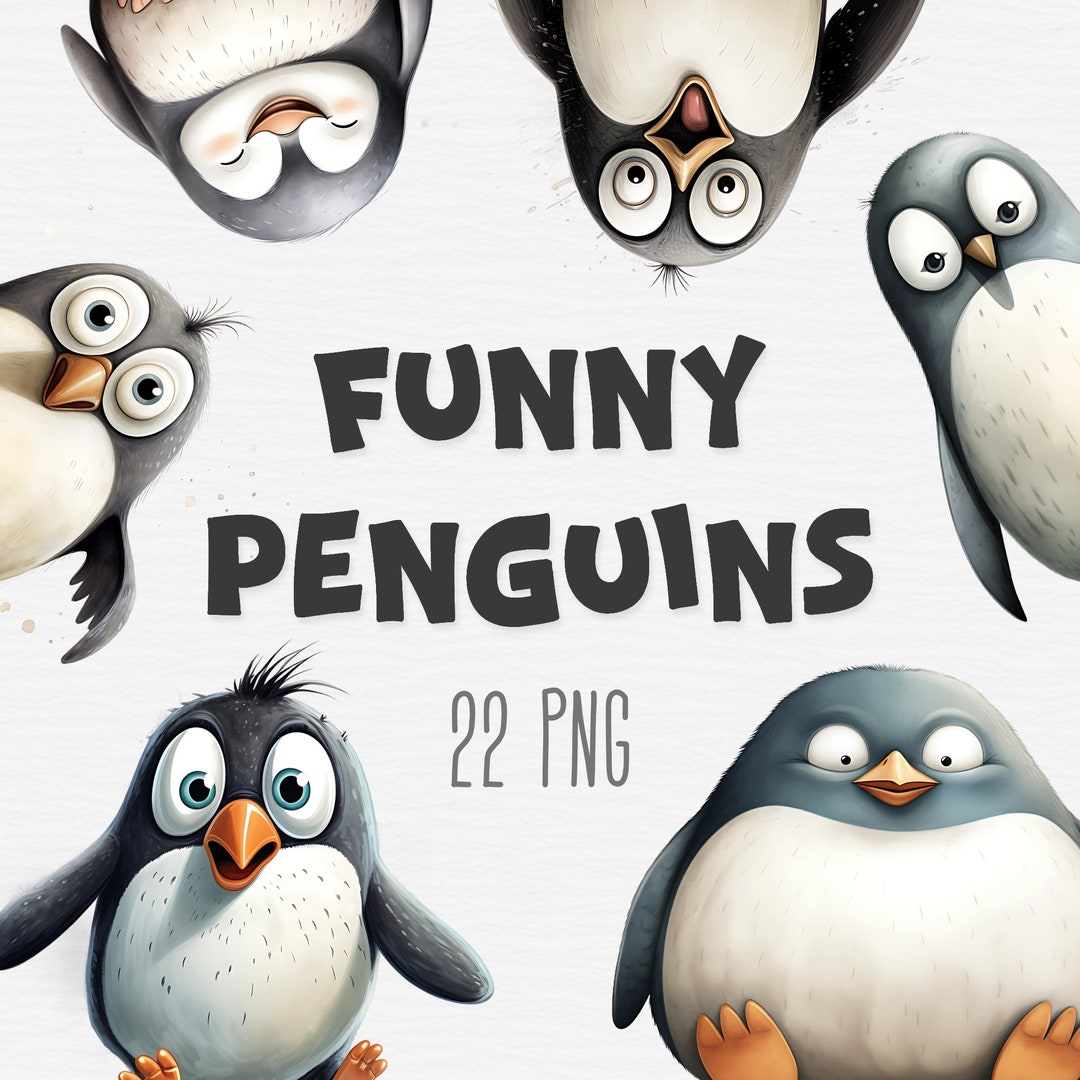 Funny Penguin Clipart Bundle, Cute Penguins, Baby Penguin PNG, Paper ...