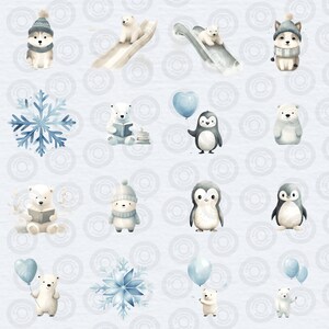 Cute Arctic Clipart Bundle, Christmas Baby Animals, Watercolor PNG ...