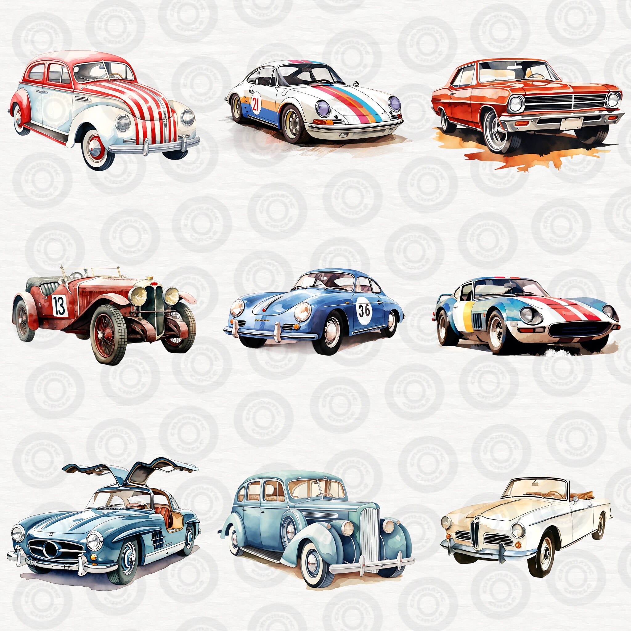 Vintage Car Clipart Bundle, Set of 36 Classic Cars Illustrations ...