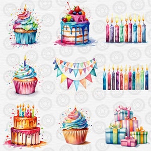 Watercolor Happy Birthday Clipart Set, Birthday Party PNG SVG, Balloons ...