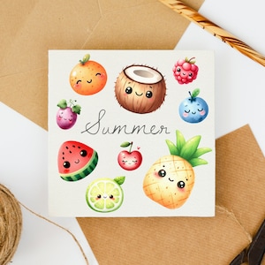 Happy Fruits Clipart Bundle, Cute Food PNG, Watercolor Summer, Kawaii ...