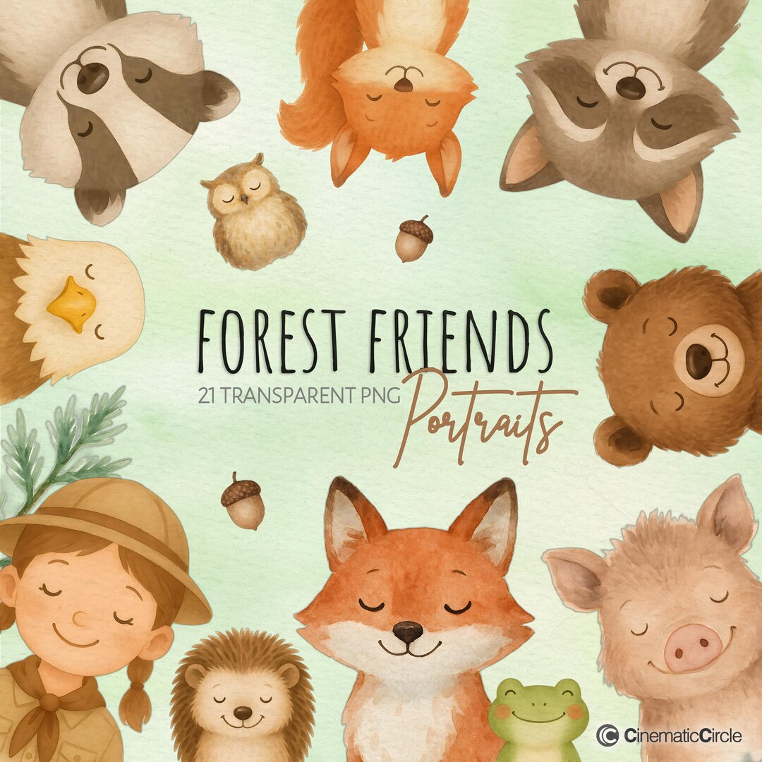 Watercolor Forest Friends Portraits Clipart Bundle | Cute Baby Woodland ...