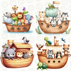 Noah's Ark Clipart Bundle, Cute Baby Animals PNG, Bible Watercolor ...