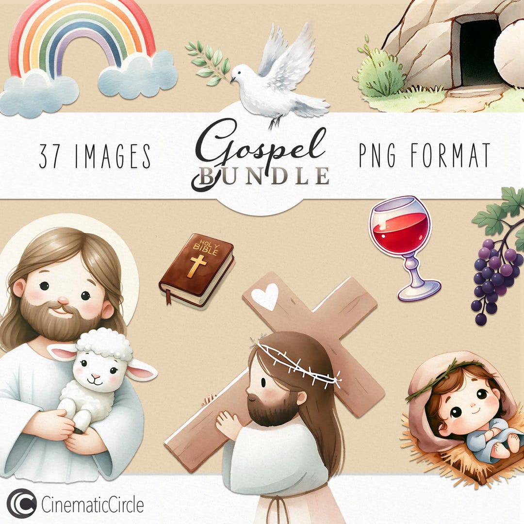 Gospel Clipart Bundle, Cute Biblical Characters PNG, Watercolor Jesus ...