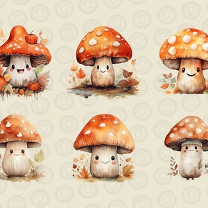 24 Autumn Cute Mushrooms Clipart, Watercolor Clipart, Fall Season ...