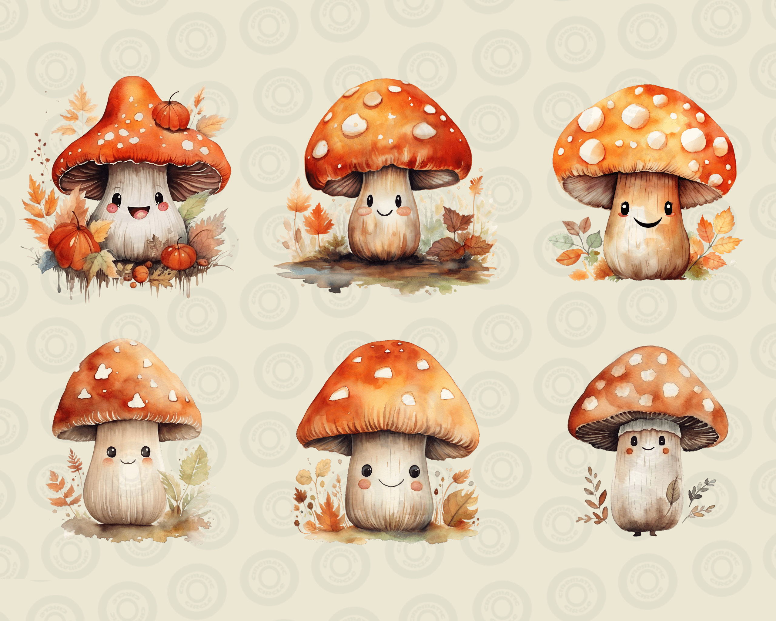 24 Autumn Cute Mushrooms Clipart Watercolor Clipart Fall - Etsy