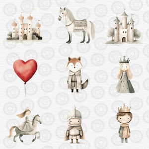 Cute Medieval Town Clipart Bundle, Watercolor Middle Ages, Knight ...