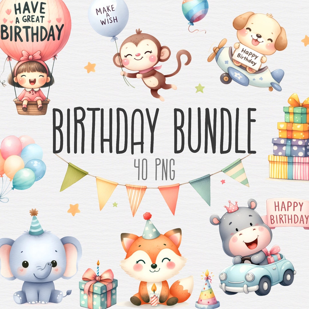 Happy Birthday Clipart Collection, Cute Baby Animals, Birthday Card ...