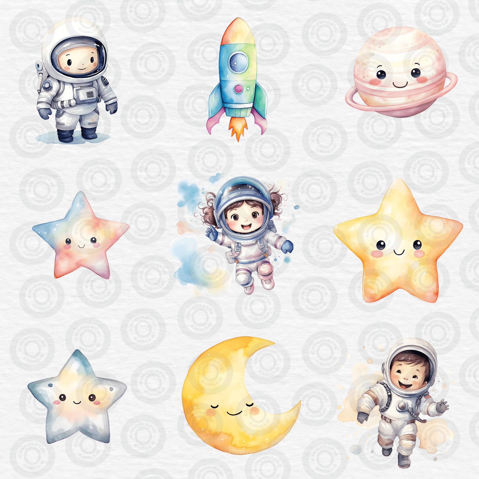 Cute Space Clipart Bundle, Watercolor Clipart, Happy Astronaut ...
