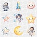 Cute Space Clipart Bundle, Watercolor Clipart, Happy Astronaut ...