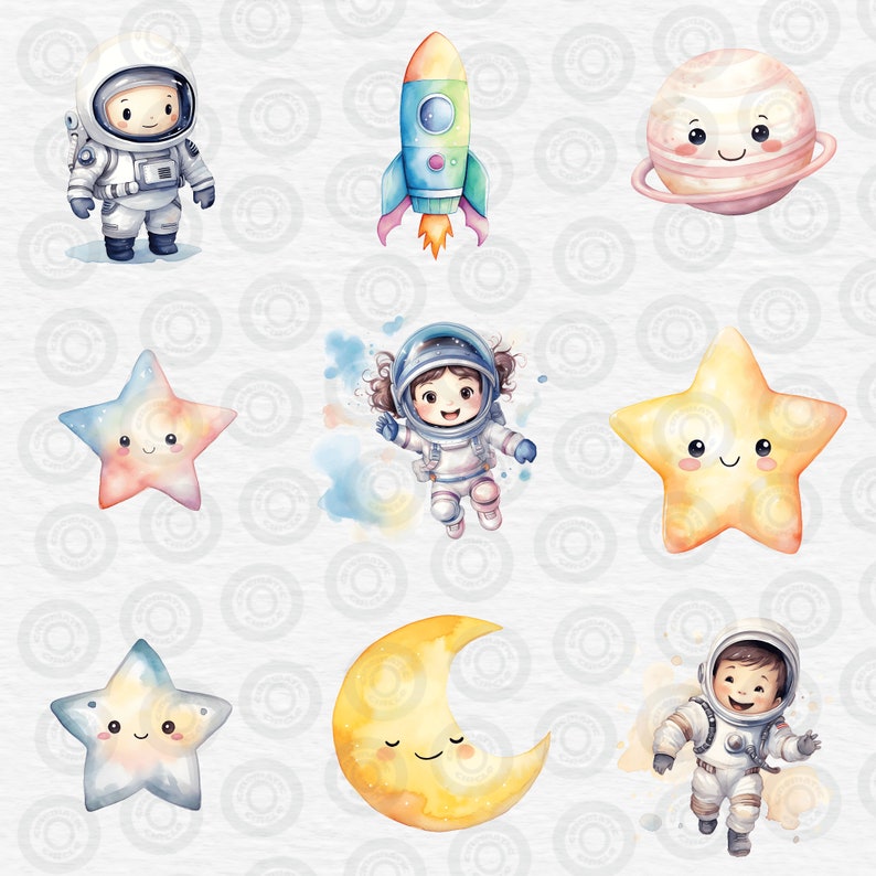 Cute Space Clipart Bundle Watercolor Clipart Happy Astronaut - Etsy
