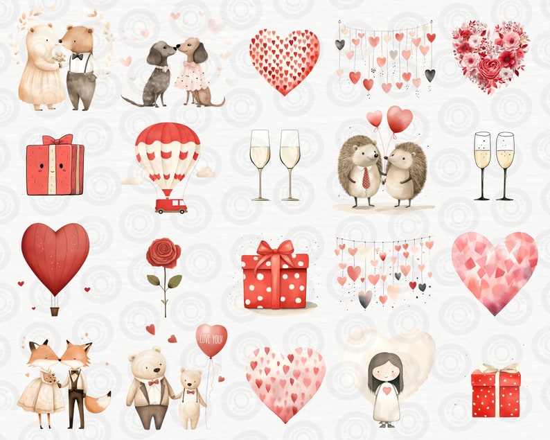 100 Cute Valentine Clipart Bundle, Valentines Day Pngs, Cute Animals ...
