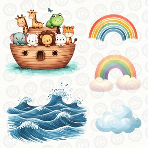Noah's Ark Clipart Bundle, Cute Baby Animals PNG, Bible Watercolor ...