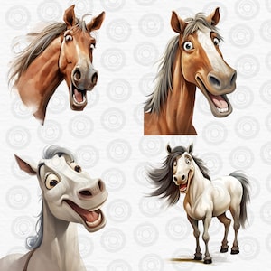 Funny and Crazy Horse Clipart Bundle, Horses PNG, Watercolor Foal ...