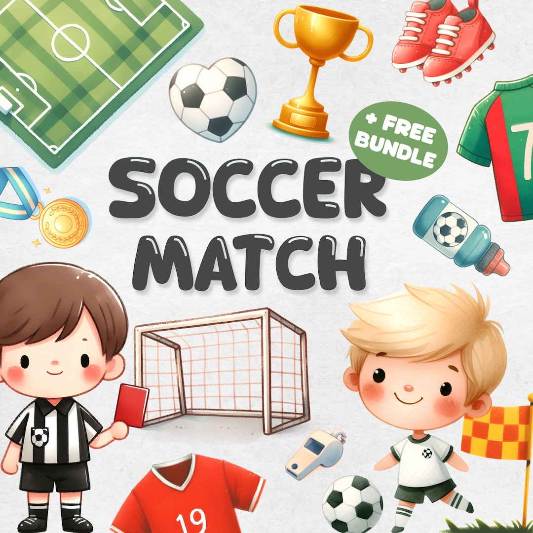 Soccer Match Clipart Bundle, Watercolor Football PNG, Sports Clipart ...