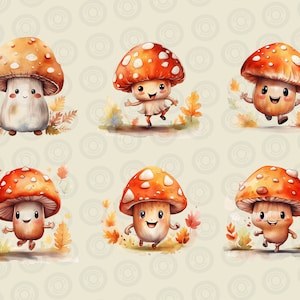 24 Autumn Cute Mushrooms Clipart, Watercolor Clipart, Fall Season ...
