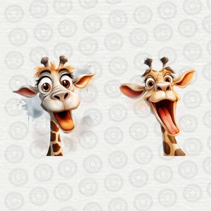 Funny and Crazy Giraffe Clipart Bundle, Giraffes PNG, Watercolor Safari, Cute Animals, Funny ...