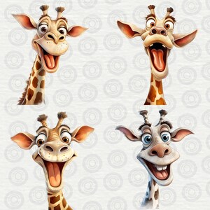 Funny and Crazy Giraffe Clipart Bundle, Giraffes PNG, Watercolor Safari ...
