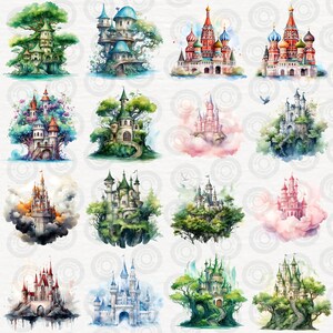 100 Fantasy Castles Clipart Bundle, Watercolor Magical Fortress, Palace ...