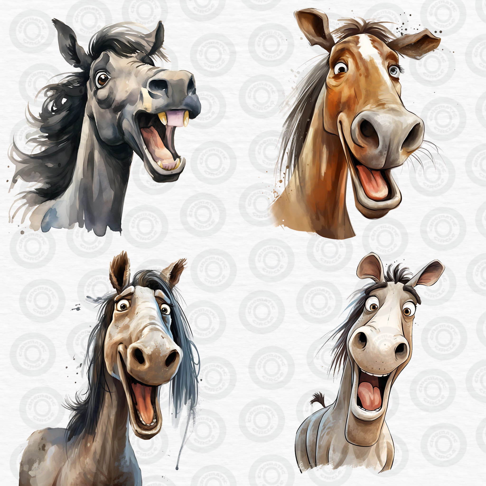 Funny and Crazy Horse Clipart Bundle, Horses PNG, Watercolor Foal ...