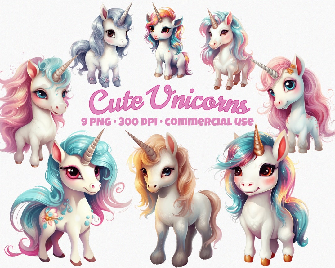 Cute Unicorn Clipart, Kawaii Clipart, Unicorn PNG, Magical Fantasy ...