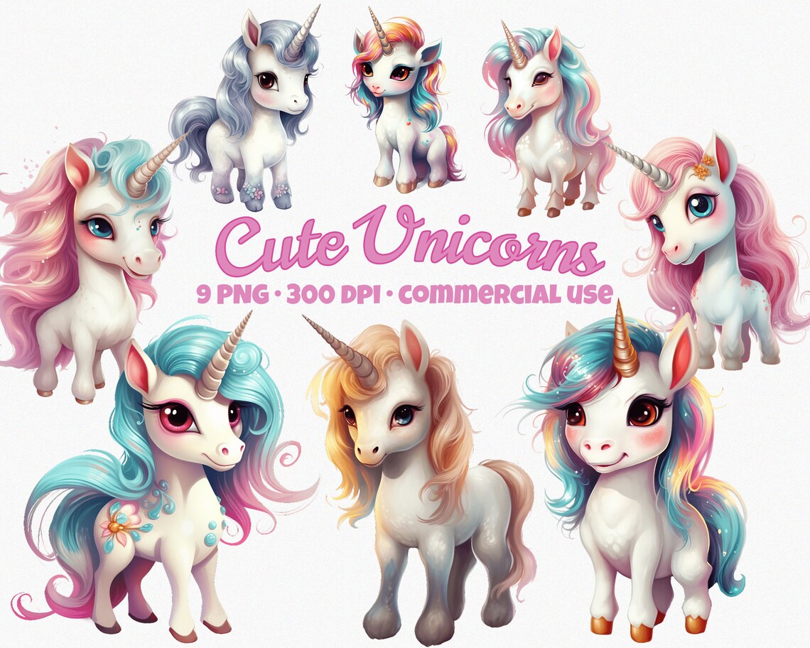 Cute Unicorn Clipart Kawaii Clipart Unicorn PNG Magical - Etsy