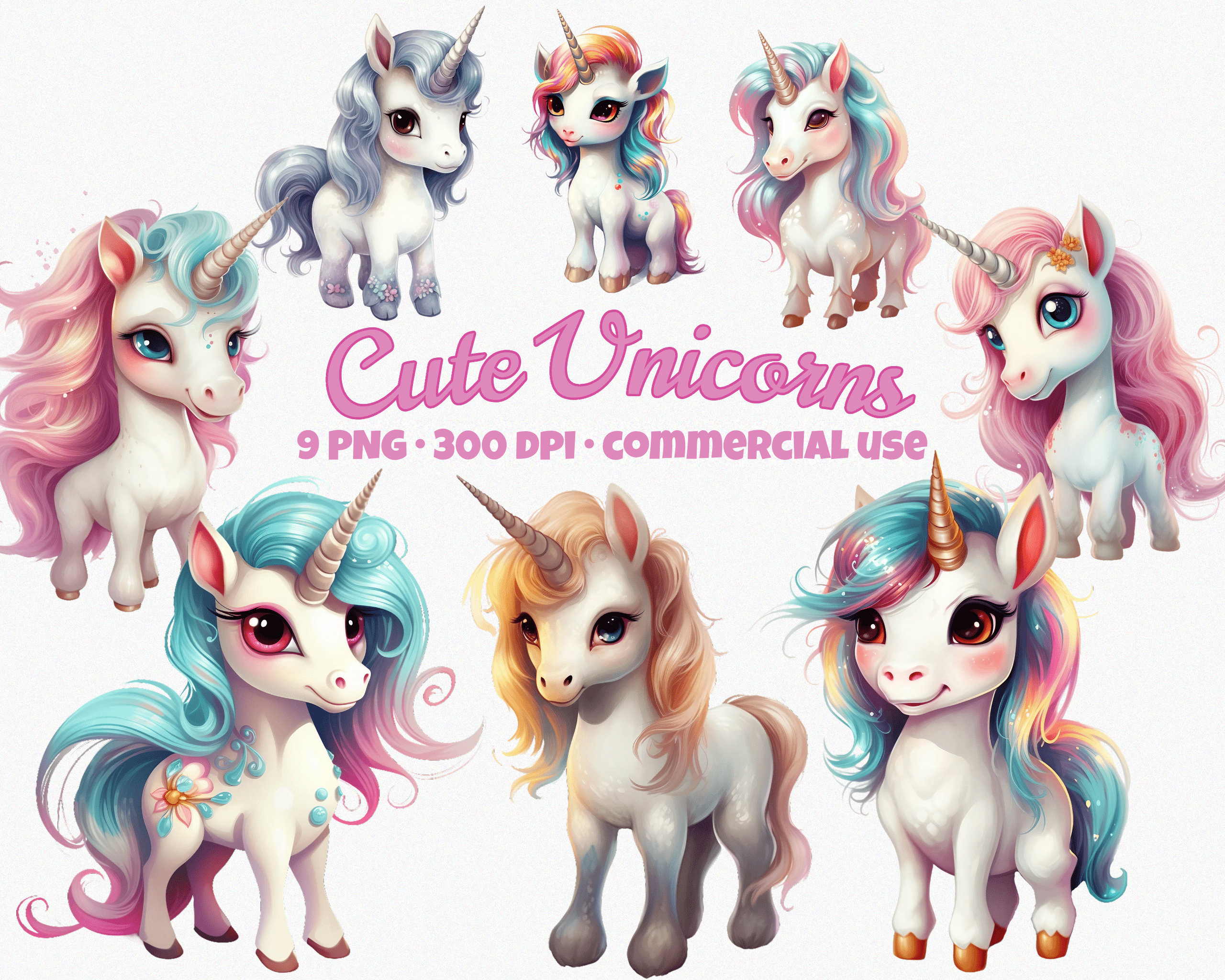 Cute Unicorn Clipart Kawaii Clipart Unicorn PNG Magical - Etsy