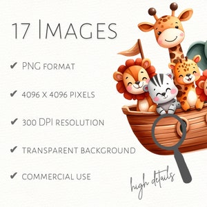 Noah's Ark Clipart Bundle, Cute Baby Animals PNG, Bible Watercolor ...