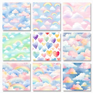 Seamless Rainbows Digital Paper Set, Watercolor Rainbow Jpg Graphic ...