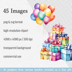 Watercolor Happy Birthday Clipart Set, Birthday Party PNG SVG, Balloons ...