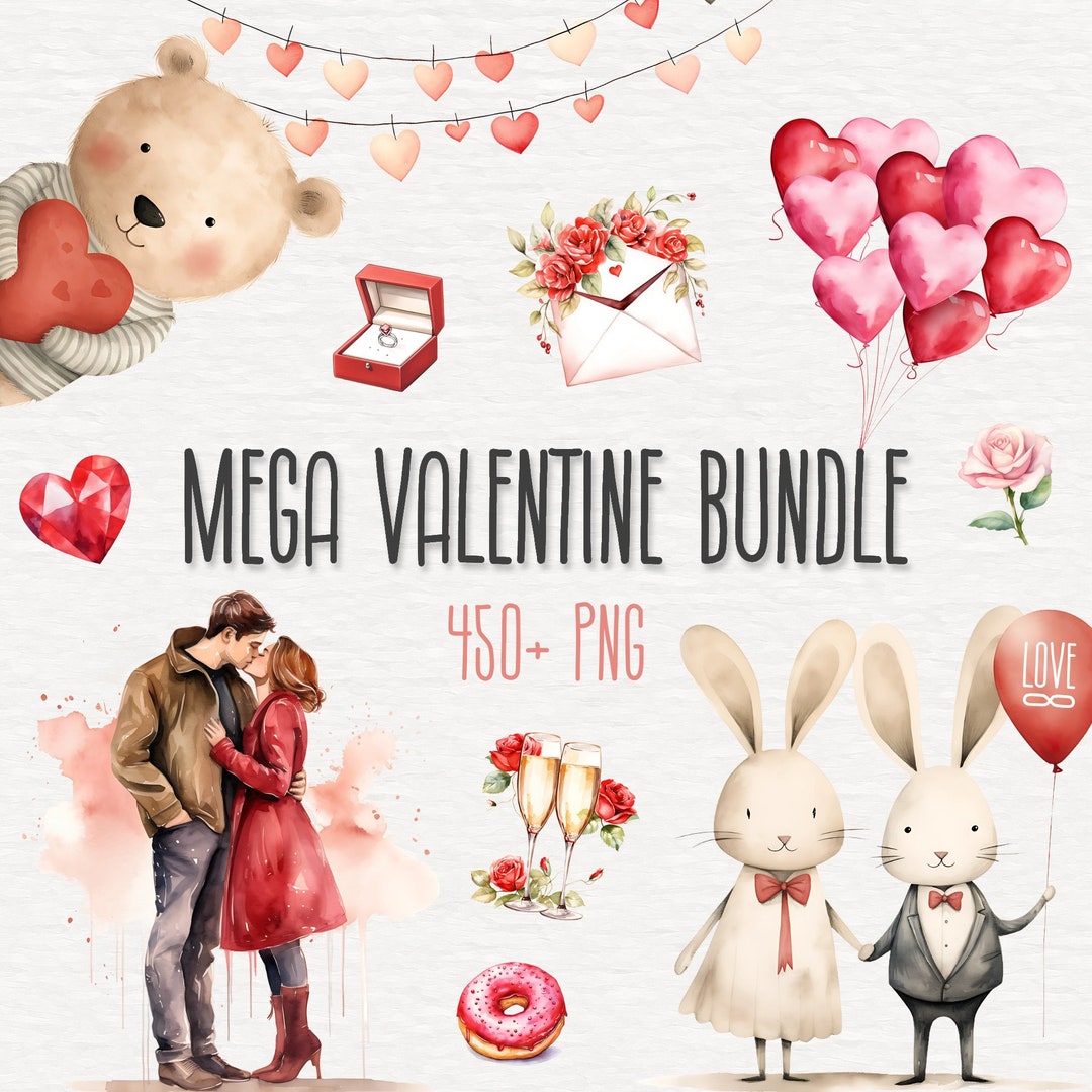 450+ MEGA Valentine Clipart Bundle, Watercolor Valentines Day, Cute ...