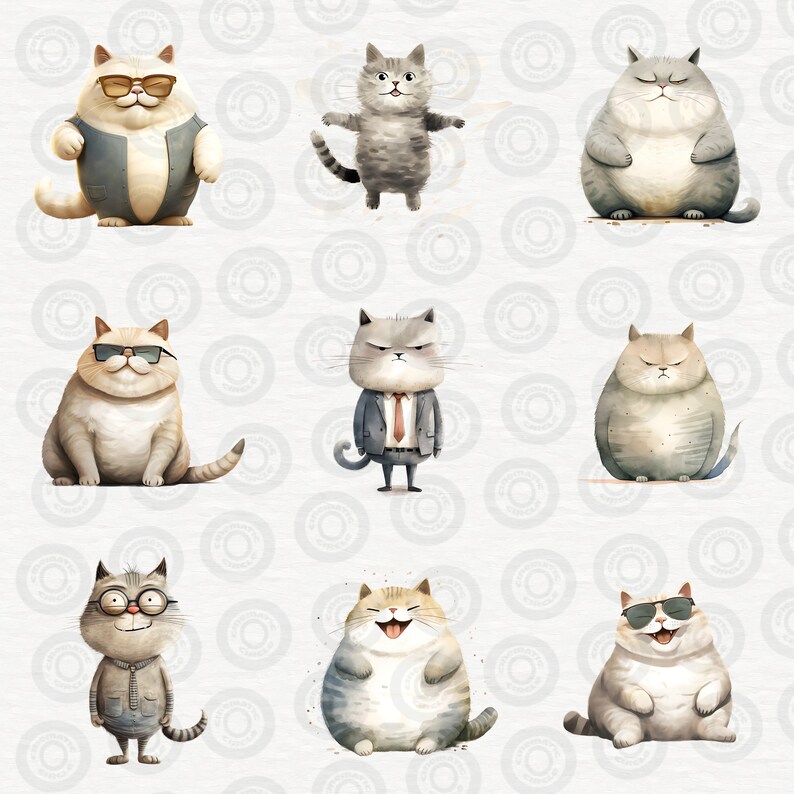 Funny & Hilarious Cat Clipart PNG Bundle, Chubby and Fat Cats ...