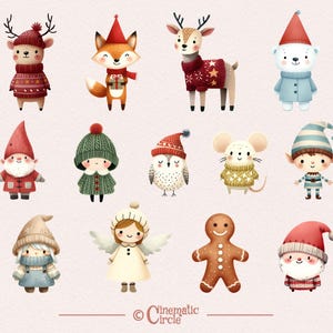 Sweet Christmas Characters Clipart Bundle, Santa PNG, Watercolor Xmas ...