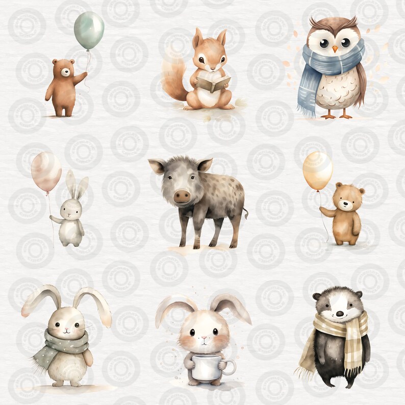 Forest Friends Clipart Bundle Watercolor Woodland Animals - Etsy