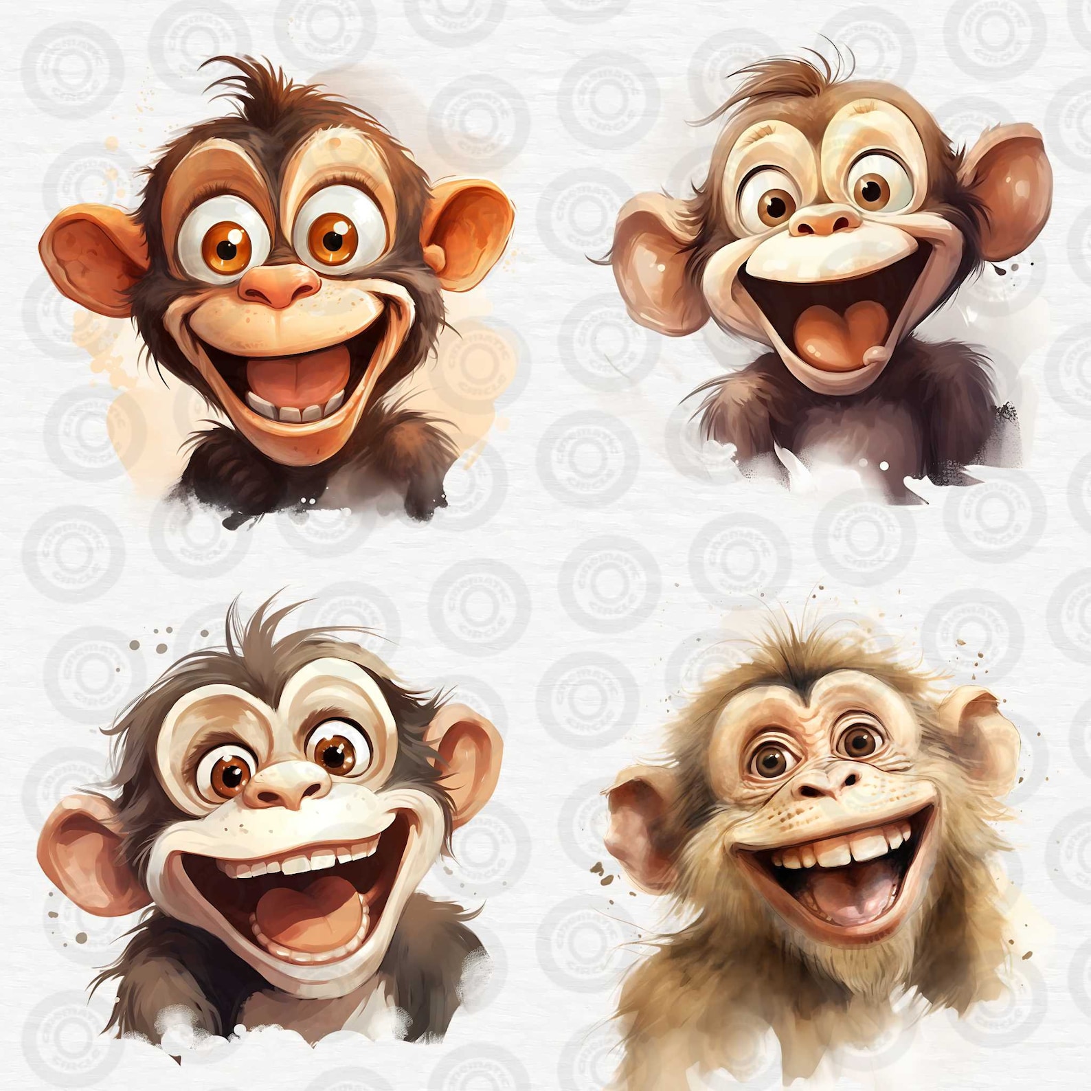 Funny and Crazy Monkeys Clipart Bundle, Monkey PNG, Watercolor Gorilla ...