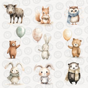 Forest Friends Clipart Bundle, Watercolor Woodland Animals, Cute Baby ...