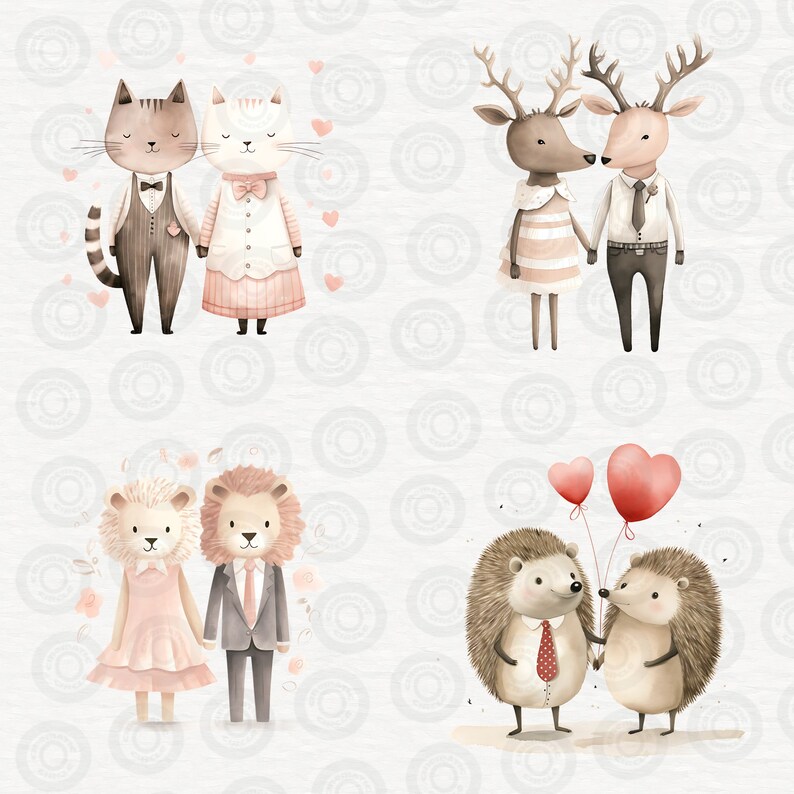 Valentine Animal Couple Clipart Bundle, Romantic Valentine's Day ...
