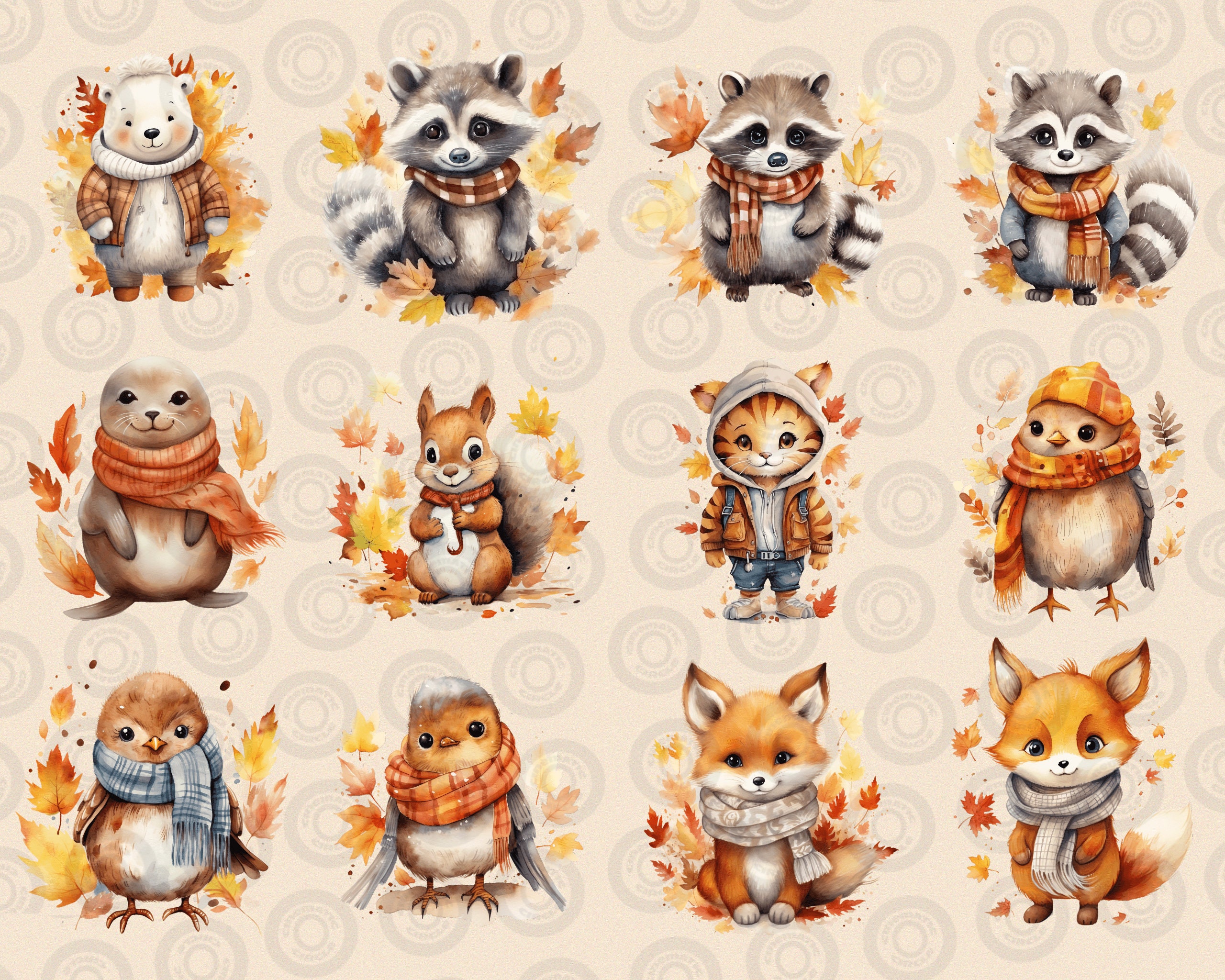 Autumn Cute Baby Animals Clipart Watercolor Clipart Fall - Etsy