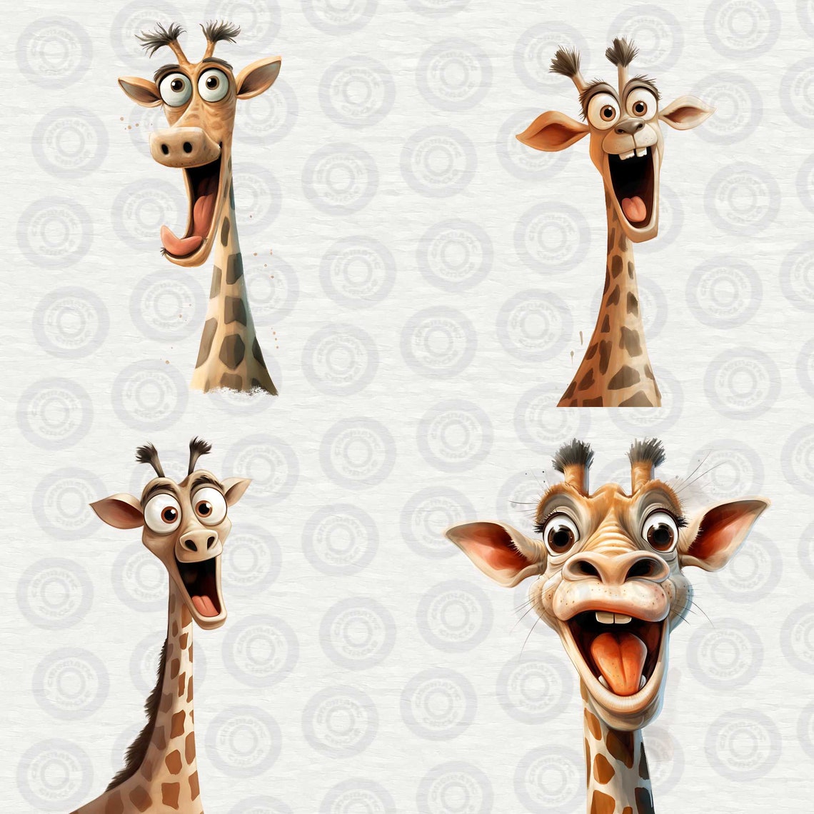 Funny and Crazy Giraffe Clipart Bundle, Giraffes PNG, Watercolor Safari ...