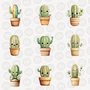 Cute Cactus Clipart Bundle, Watercolor Cacti, Digital Kawaii Stickers ...