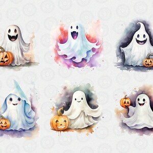 30 Halloween Cute Ghost Clipart, Watercolor Clipart Bundle, Halloween ...