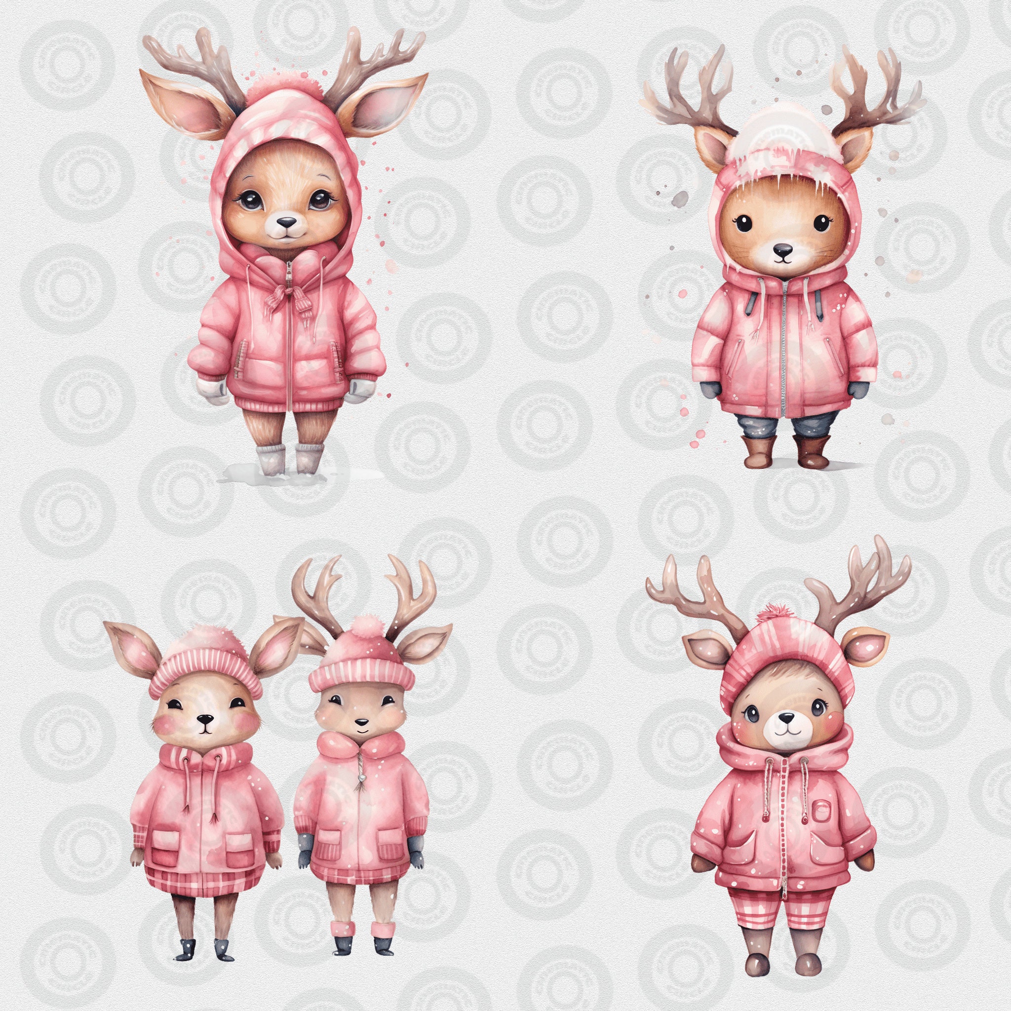 Christmas Cute Reindeer Clipart Bundle, Watercolor Deer, Pink Christmas ...