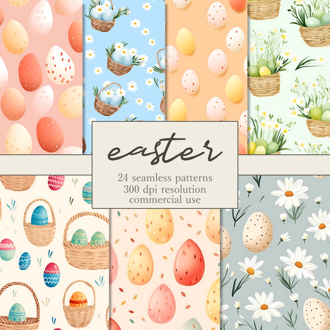 Seamless Easter Digital Paper Set, Colorful Easter Egg Pattern, Easter ...