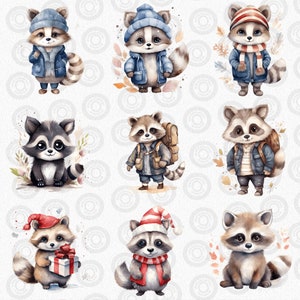 Watercolor Cute Racoon Clipart Bundle, Racoon PNG & SVG, Baby Animal ...