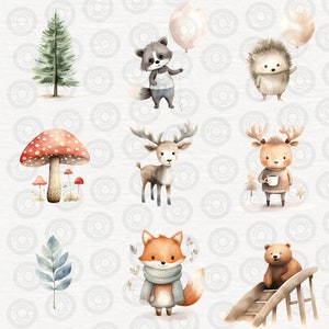 Forest Friends Clipart Bundle, Watercolor Woodland Animals, Cute Baby ...