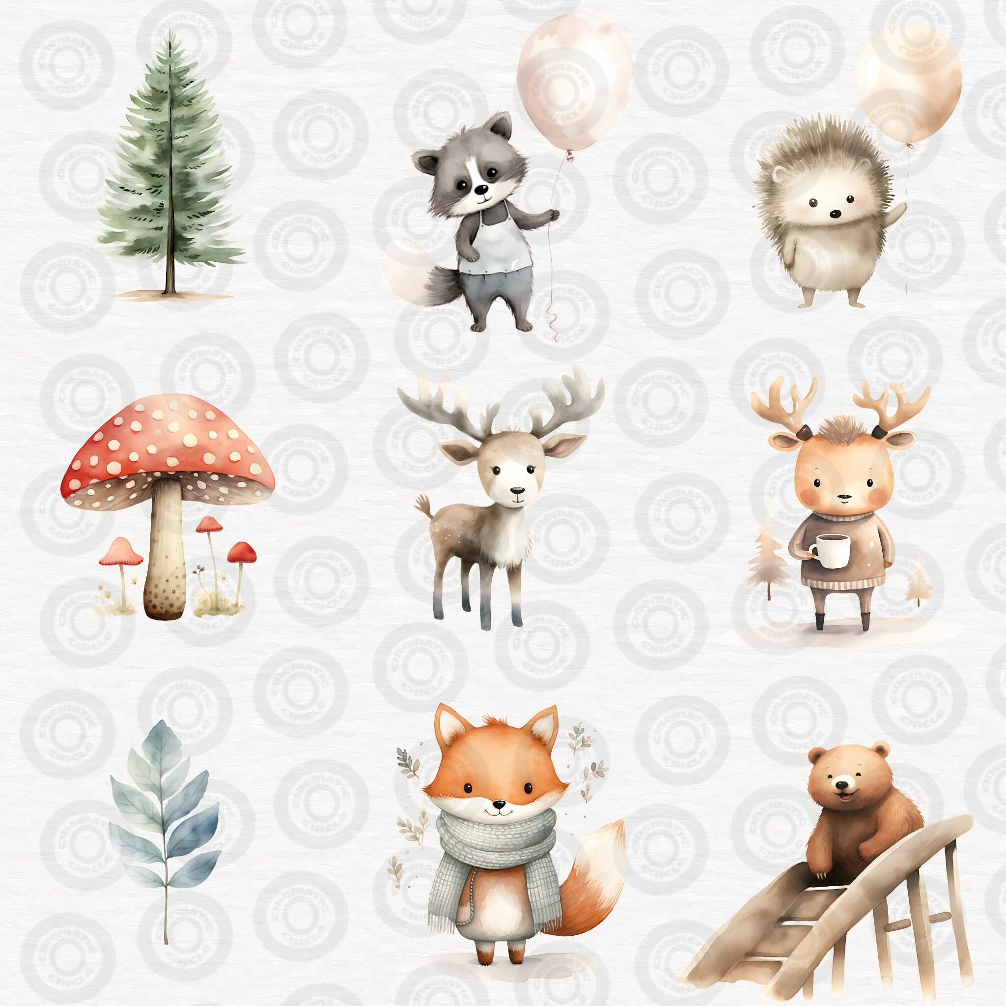 Forest Friends Clipart Bundle, Watercolor Woodland Animals, Cute Baby ...